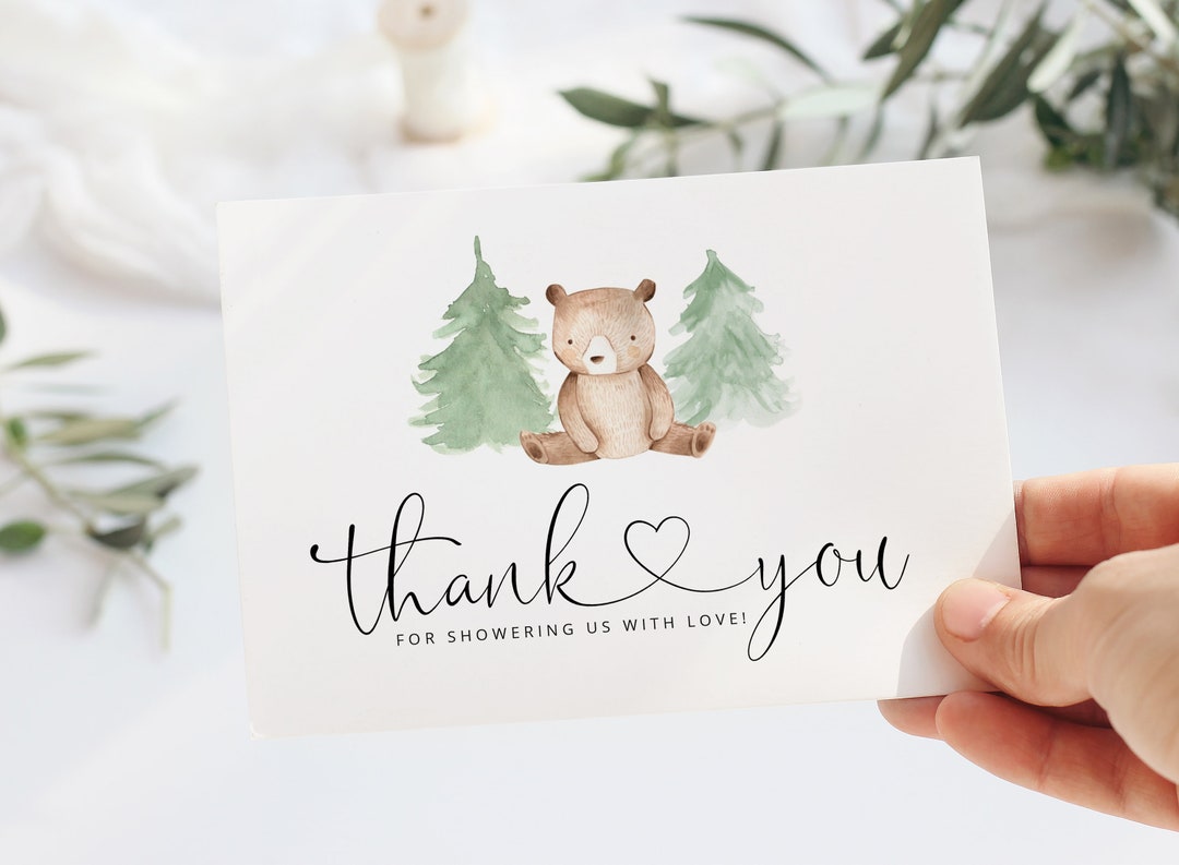 Bear Thank You Cards Printable Template. Woodland Thank You Card ...