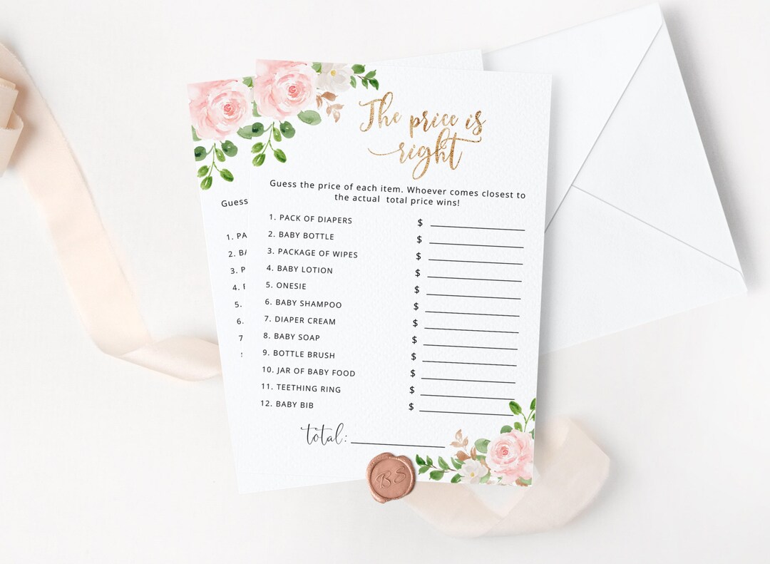 Price is Right Game. Floral Guess the Right Price Game. Blush Gold ...