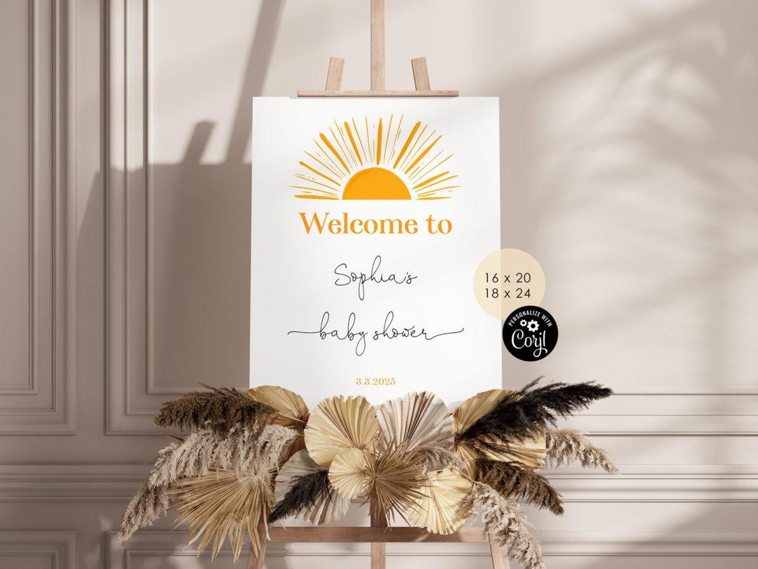 Here Comes the Sun Welcome Sign. Boho Sun Baby Shower Welcome Sign ...