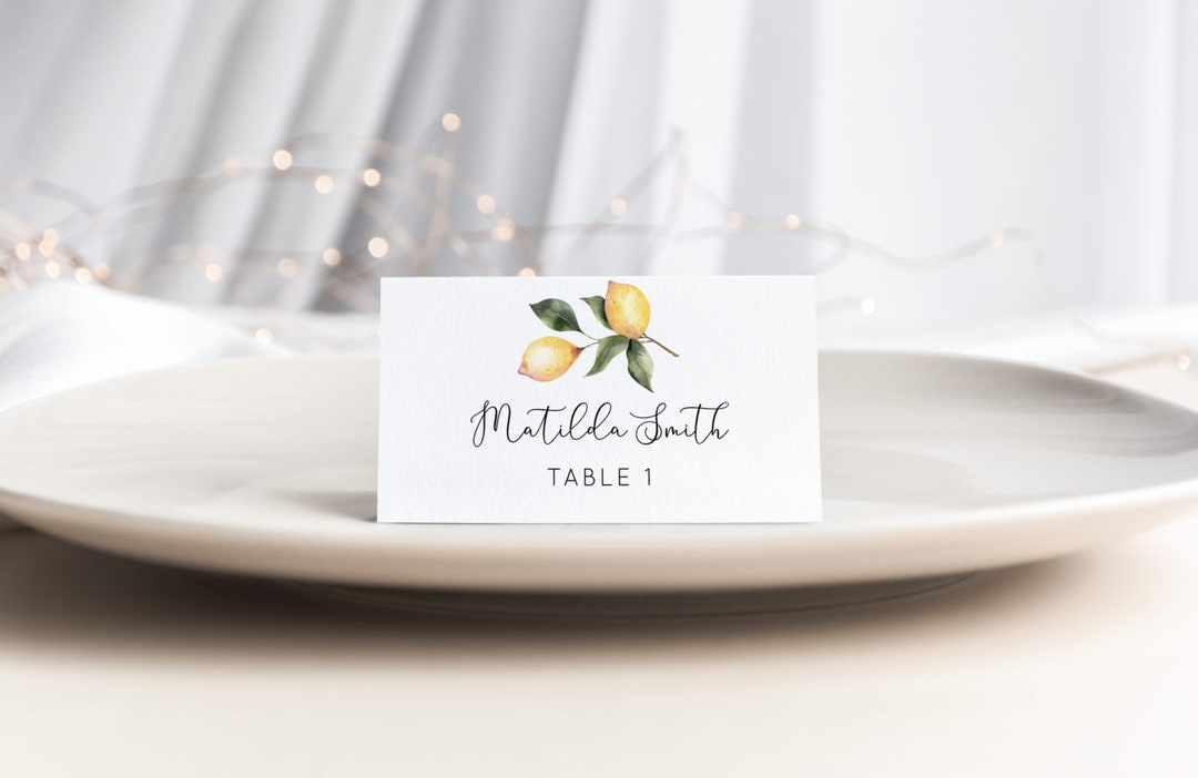 Lemon Escort Cards. Printable Elegant Lemons Place Cards. Editable ...