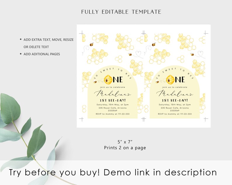 Sweet to Bee One First Birthday Invitation. Minimalist 1st Bee Day ...