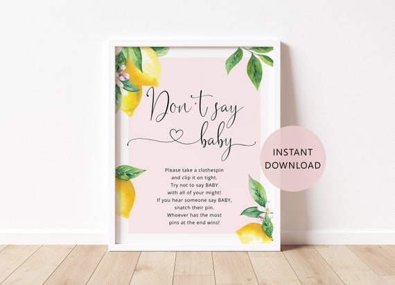 Lemon Don't Say Baby Game Sign. Pink Lemon Baby Shower | Etsy