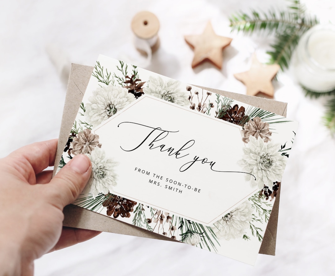 Editable Winter Thank You Cards Printable Template. Evergreen Bridal ...