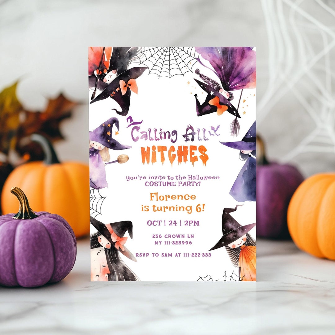 Editable Calling All Witches Birthday Party Invite. Witch Halloween ...