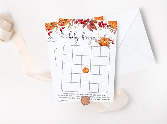 Fall Baby Shower Bingo Card. Pumpkin Baby Shower Game | Etsy