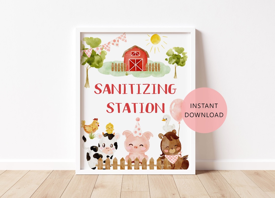 Farm Sanitizing Station Sign Printable. Red Farm Animals - Etsy