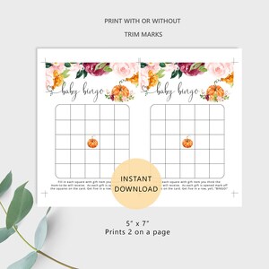 Boho Pumpkin Baby Shower Bingo Card. Boho Fall Baby Bingo Game. Little ...