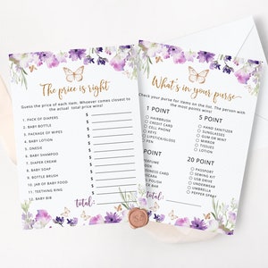 Purple Butterfly Baby Shower Games Bundle. Purple Baby Shower Games ...