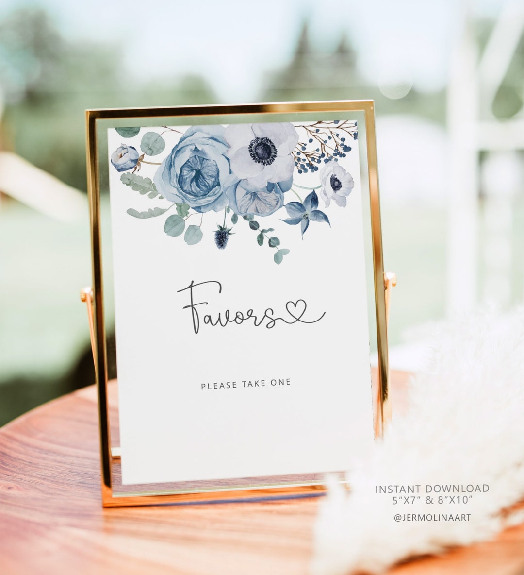 Dusty Blue Favors Please Take One Sign. Minimalist Elegant Dusty Blue ...