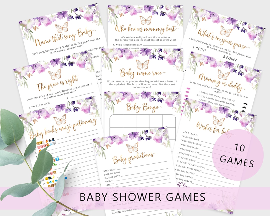 Purple Butterfly Baby Shower Games Bundle. Purple Baby Shower Games ...