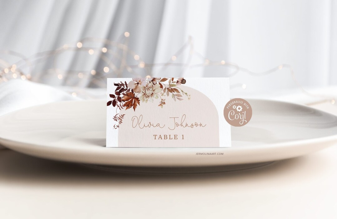 Fall Place Cards Template. Fall Arch Printable Place Card. Wedding Name ...