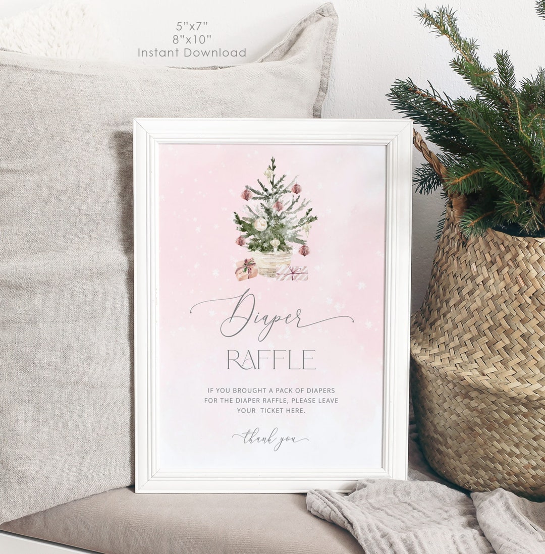 Pink Winter Diaper Raffle Sign. Pink Christmas Tree Diaper - Etsy