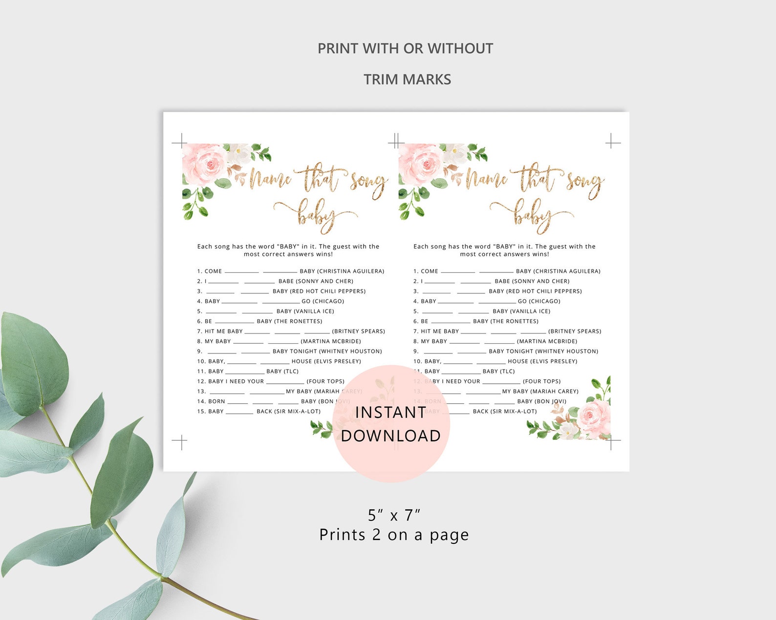 Floral Baby Shower Games Bundle. Blush Pink Gold Baby Shower Games ...