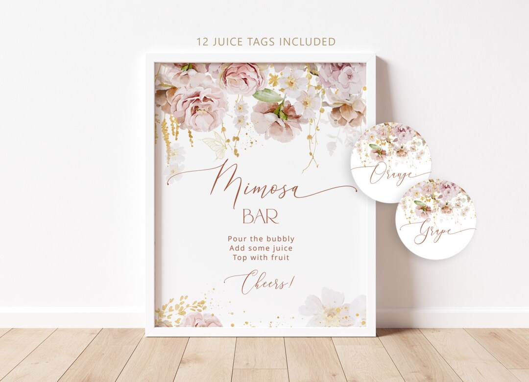 Boho Garden Mimosa Bar Sign, Floral Mimosa Bar Printable, Bubbly Bar ...