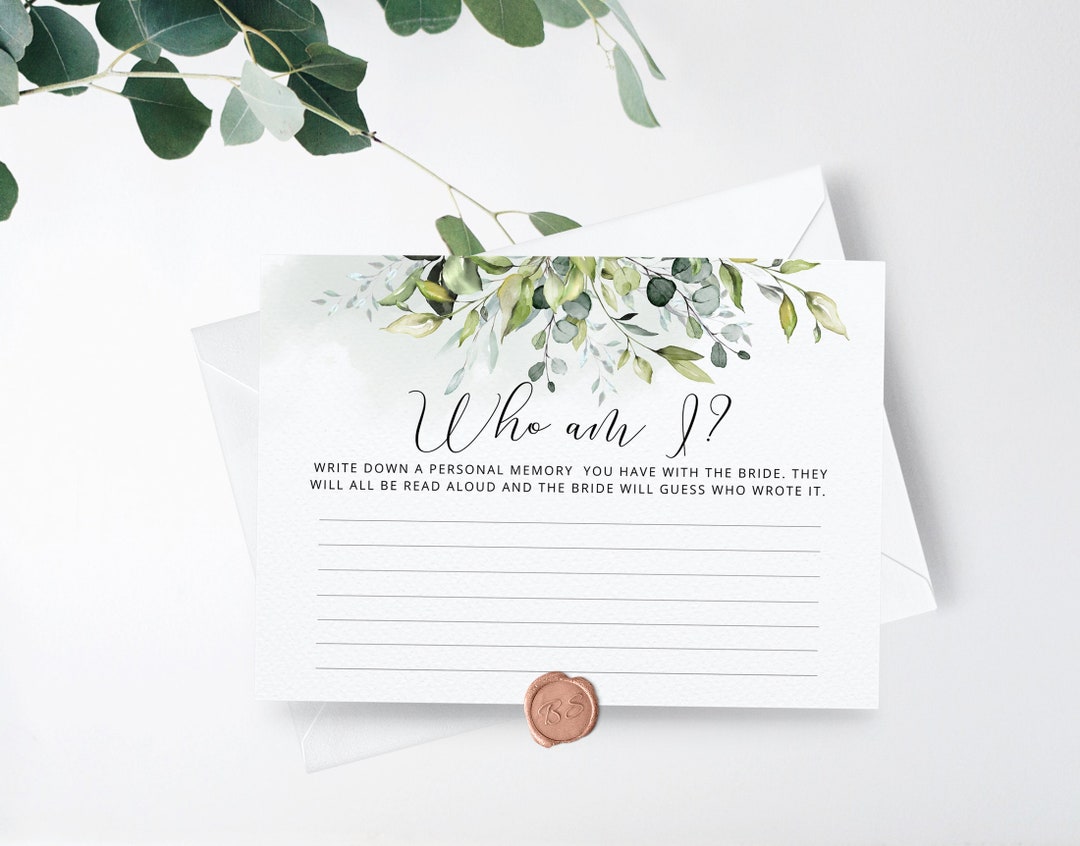 Favourite Memory With the Bride Game. Greenery Who Am I Bridal Shower ...