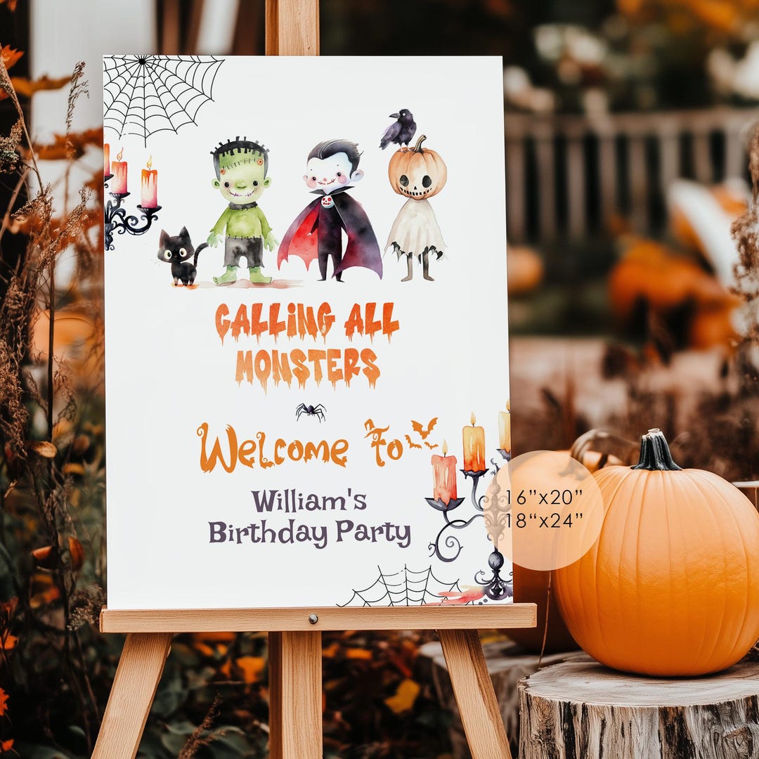 Halloween Birthday Welcome Sign: Dracula, Monsters (editable Template ...
