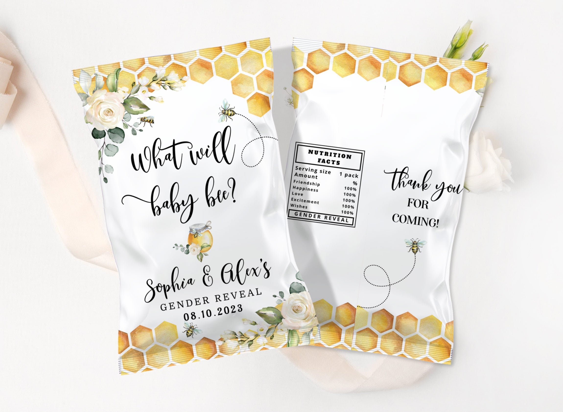 Bee Chip Bag Template. What Will Baby Bee Gender Reveal Chip - Etsy