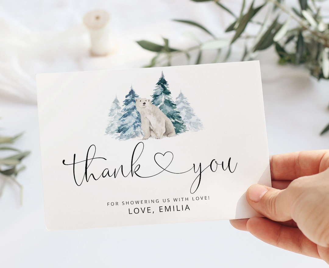 Bear Winter Thank You Cards Printable Template. Polar Bear Thank You ...