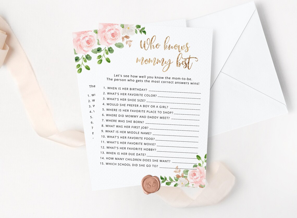 Floral Baby Shower Games Bundle. Blush Pink Gold Baby Shower Games ...