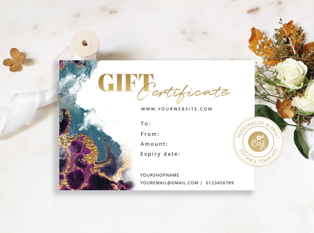 Editable Gift Certificate Template. Gold Foil Corjl Printable Abstract ...