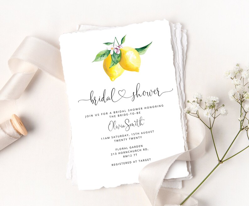 Lemon Recipe Card Printable. Recipe Card Template. Lemon Bridal Shower ...