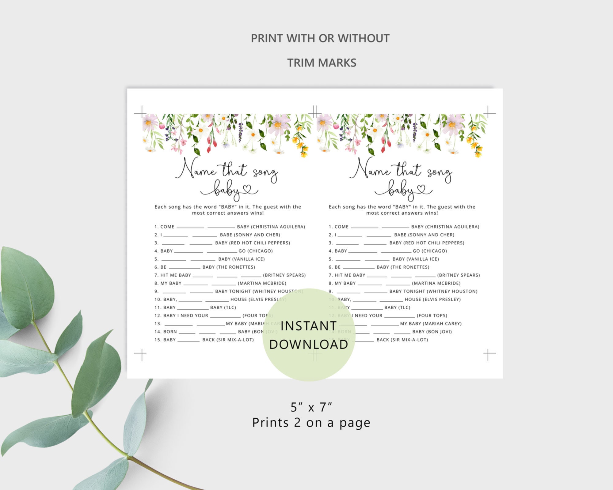 Wildflowers Baby Shower Games Bundle: Minimalist Floral Design (instant ...