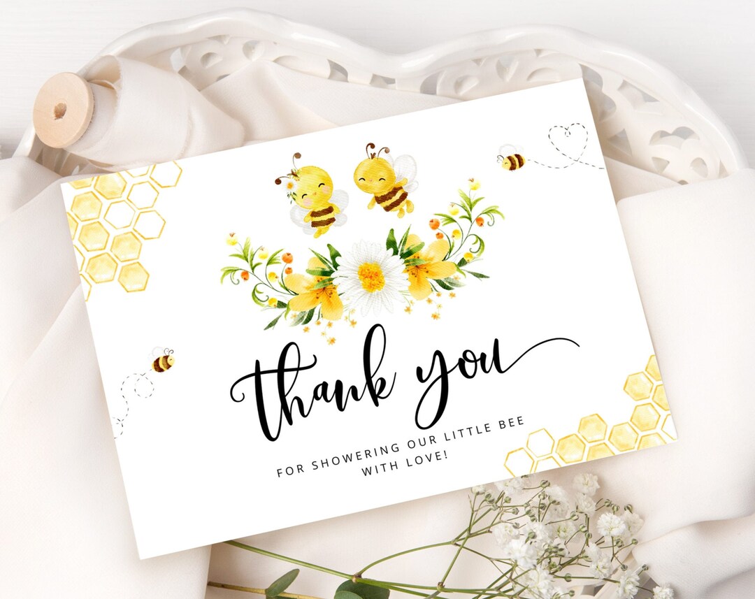 Bee Thank You Card Printable Template. Bee Gender Reveal Thank You Card ...