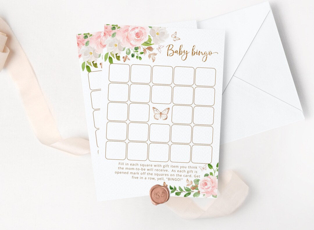 Butterfly Baby Shower Bingo Card: Floral Blush Theme (instant Download ...