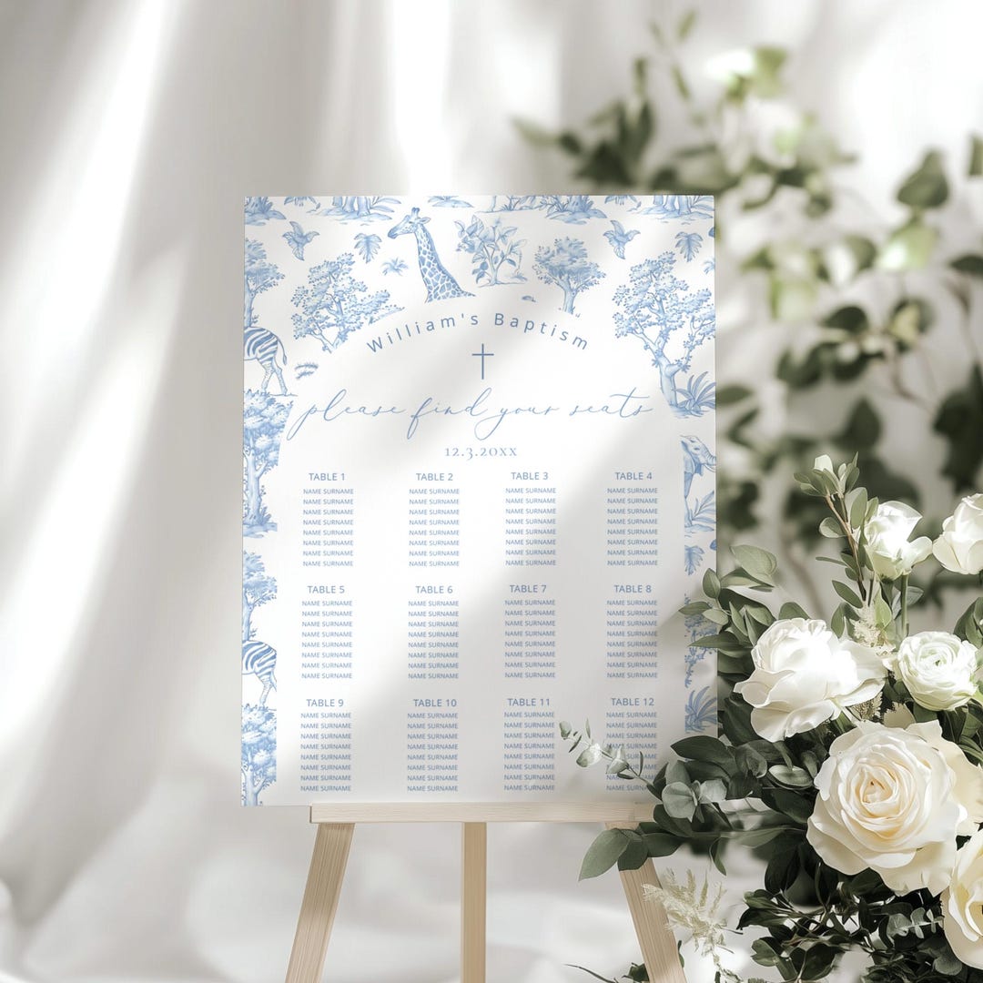 Toile Safari Baptism Seating Chart Template (corjl Editable) #toi1 - Etsy