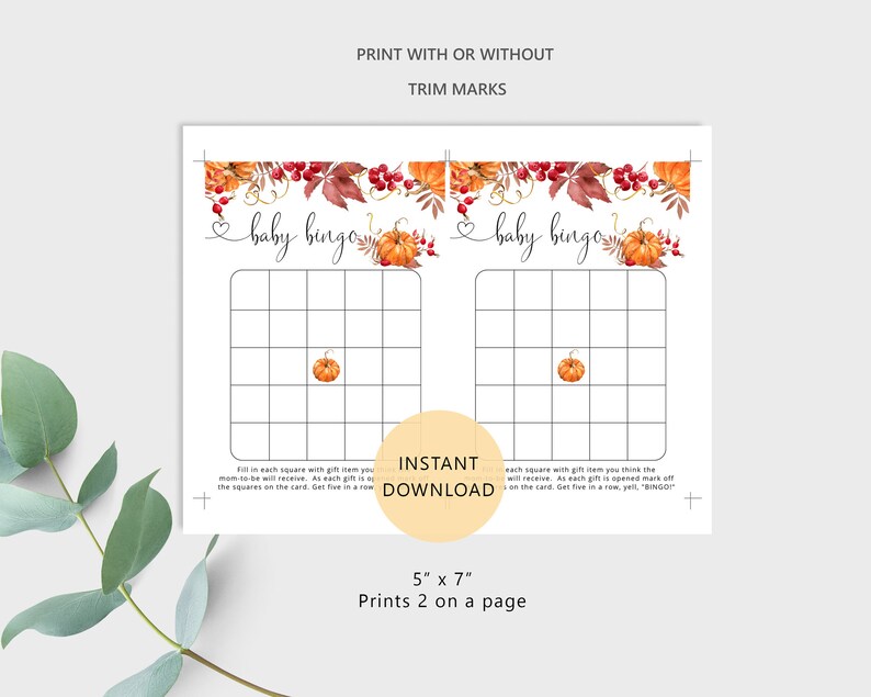 Fall Baby Shower Bingo Card. Pumpkin Baby Shower Game - Etsy