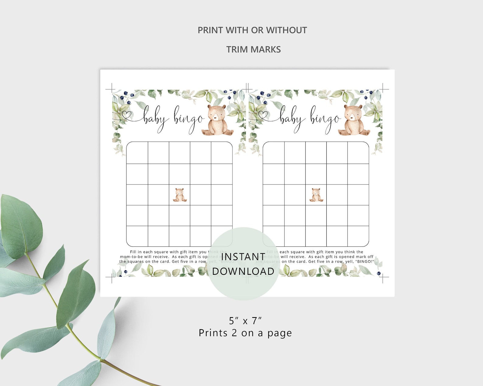 Bear Baby Shower Bingo Card. Little Bear Baby Shower Game - Etsy