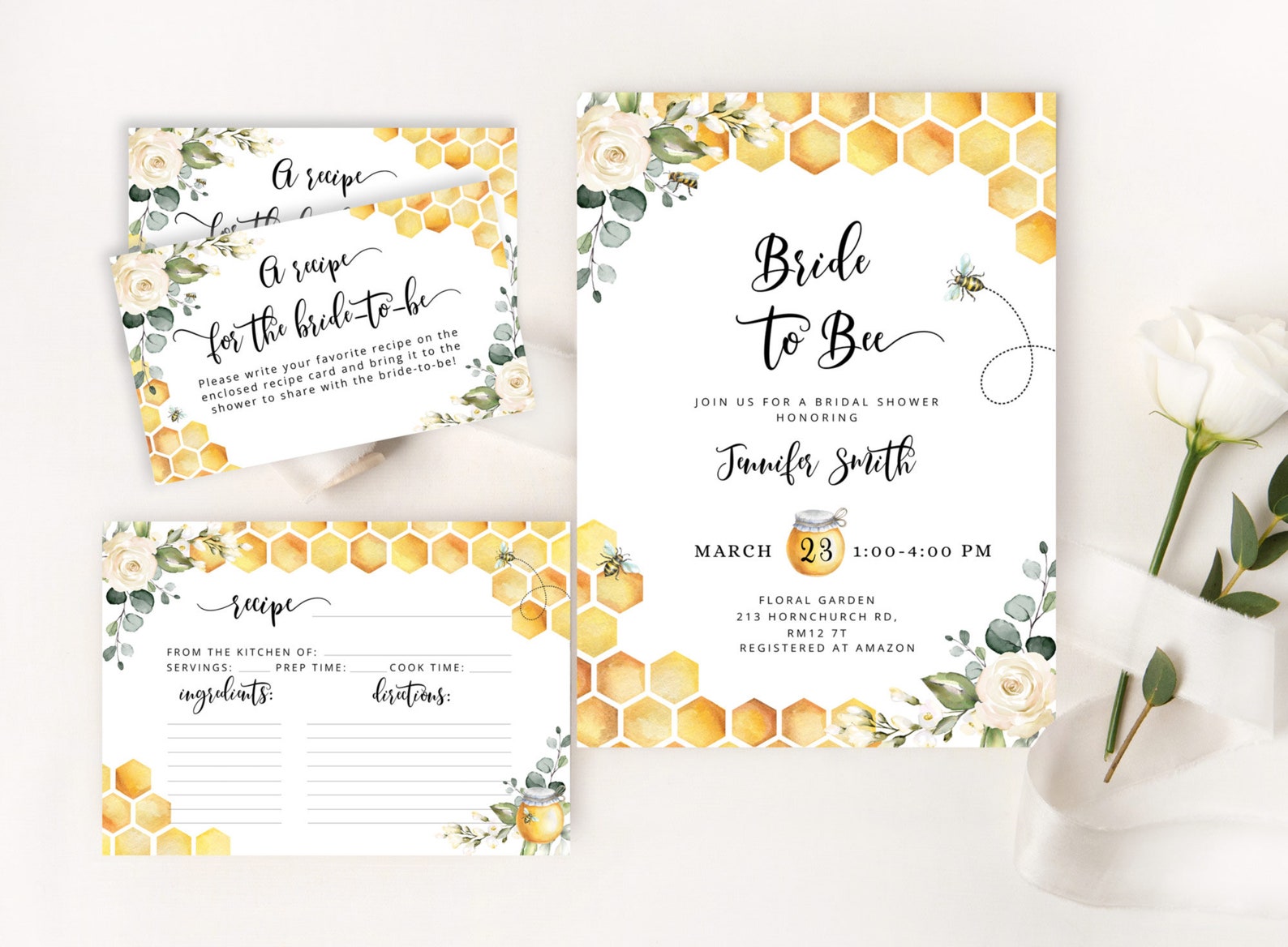 Bride to Bee Bridal Shower Invitation Template and Recipe - Etsy