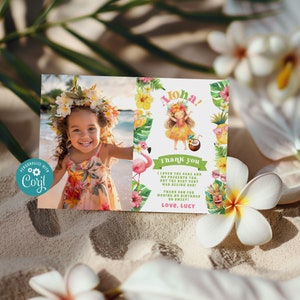 Aloha Luau Birthday Thank You Card With Photo. Editable Luau Party ...