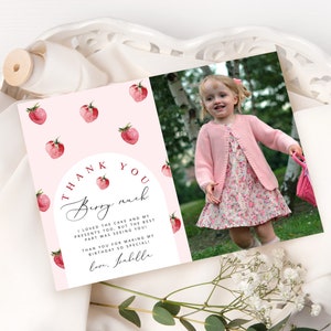 Strawberry Thank You Card With Photo: Editable Berry Birthday (digital ...