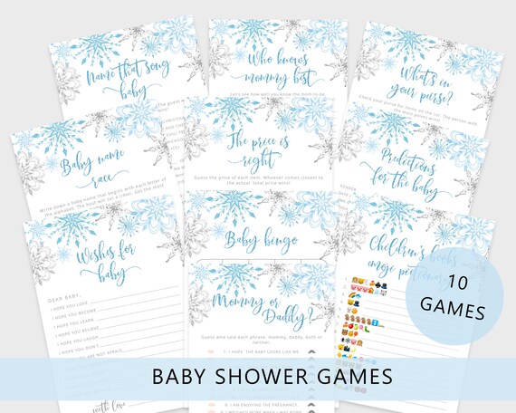Party Games Party Supplies Blue silver snowflakes baby bingo card ...