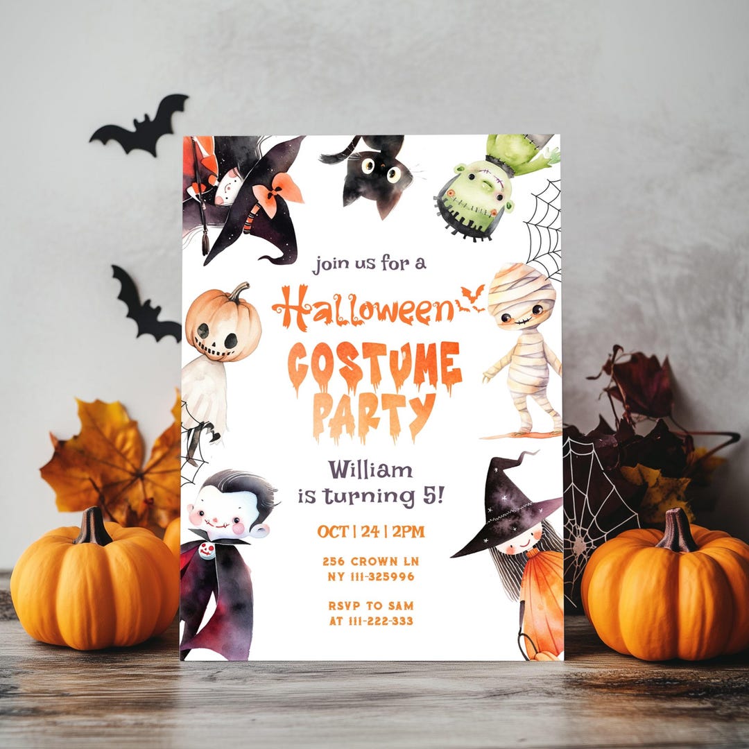 Editable Halloween Birthday Party Invite. Halloween Kids Costume Party ...
