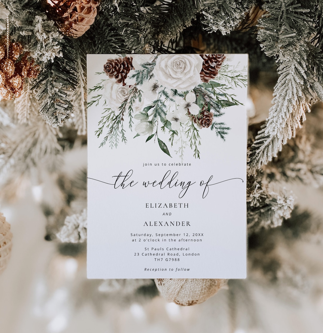 Winter Wedding Invitation. Elegant Evergreen Wedding Invitation ...