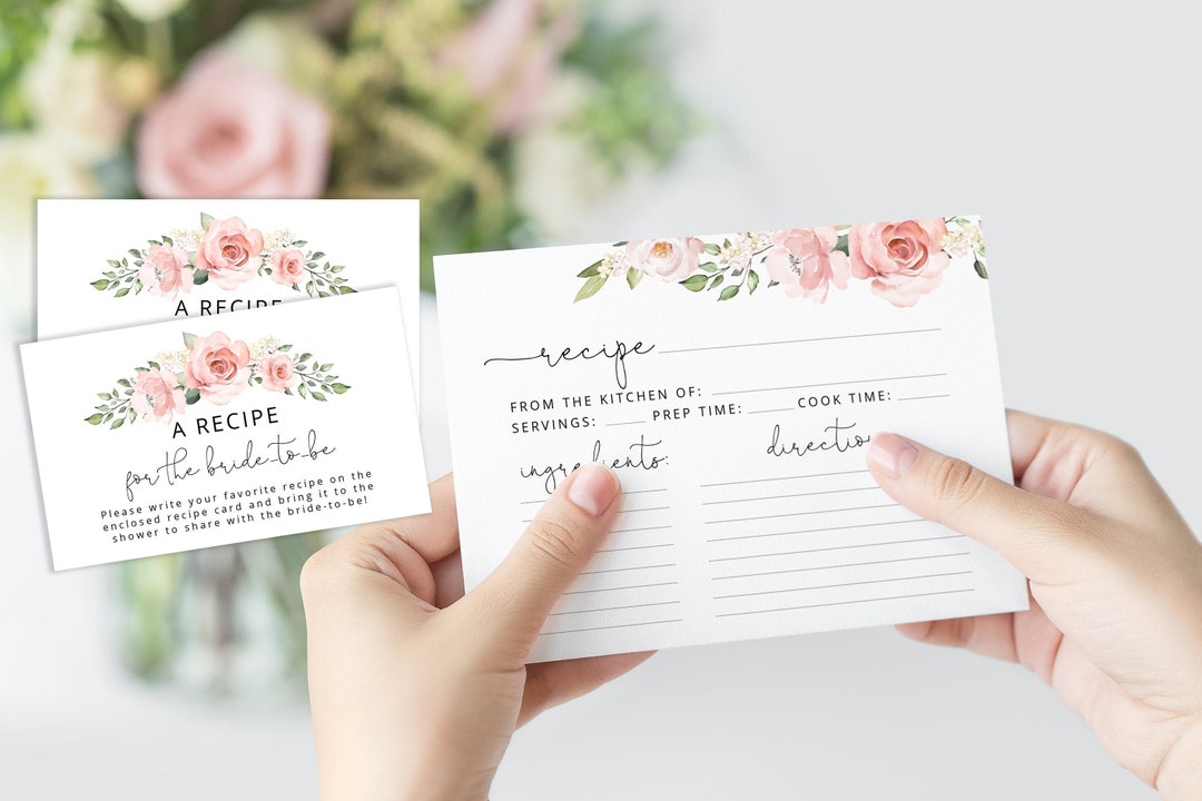 Boho Floral Recipe Card Printable. Recipe Card Template. Bridal Shower ...