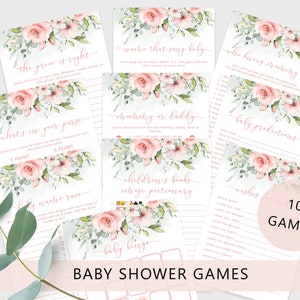 Floral Baby Shower Games Bundle. Girl Baby Shower Games. Blush Pink ...