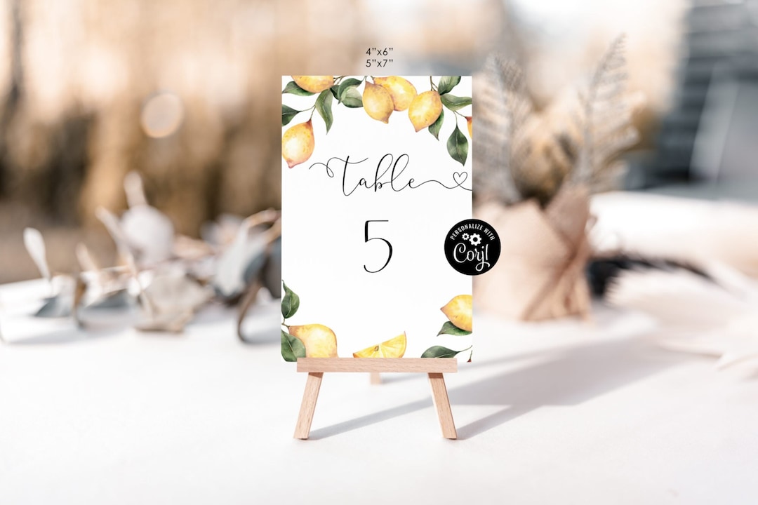 Lemon Table Number Template. Printable Citrus Table Number Cards ...