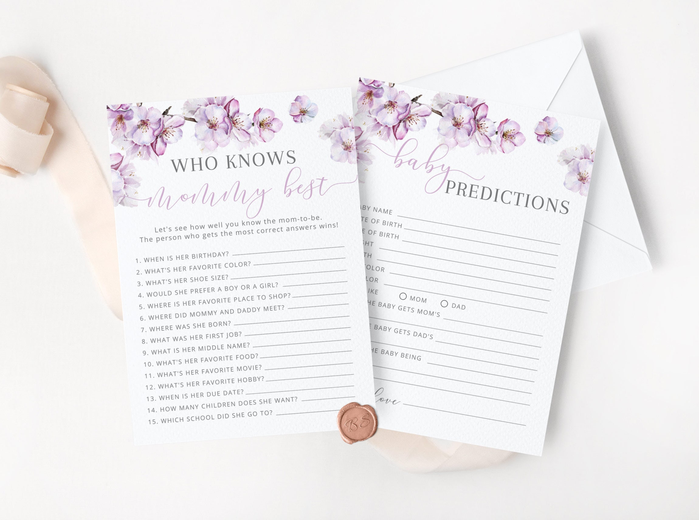 Purple Baby Shower Games Bundle. Cherry Blossom Baby Shower - Etsy