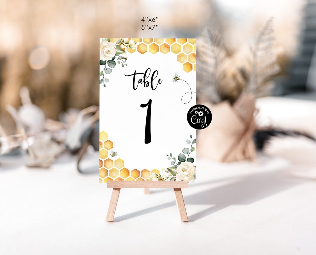 Bee Table Number Template. Printable Honey Bee Cards. Editable Bee ...