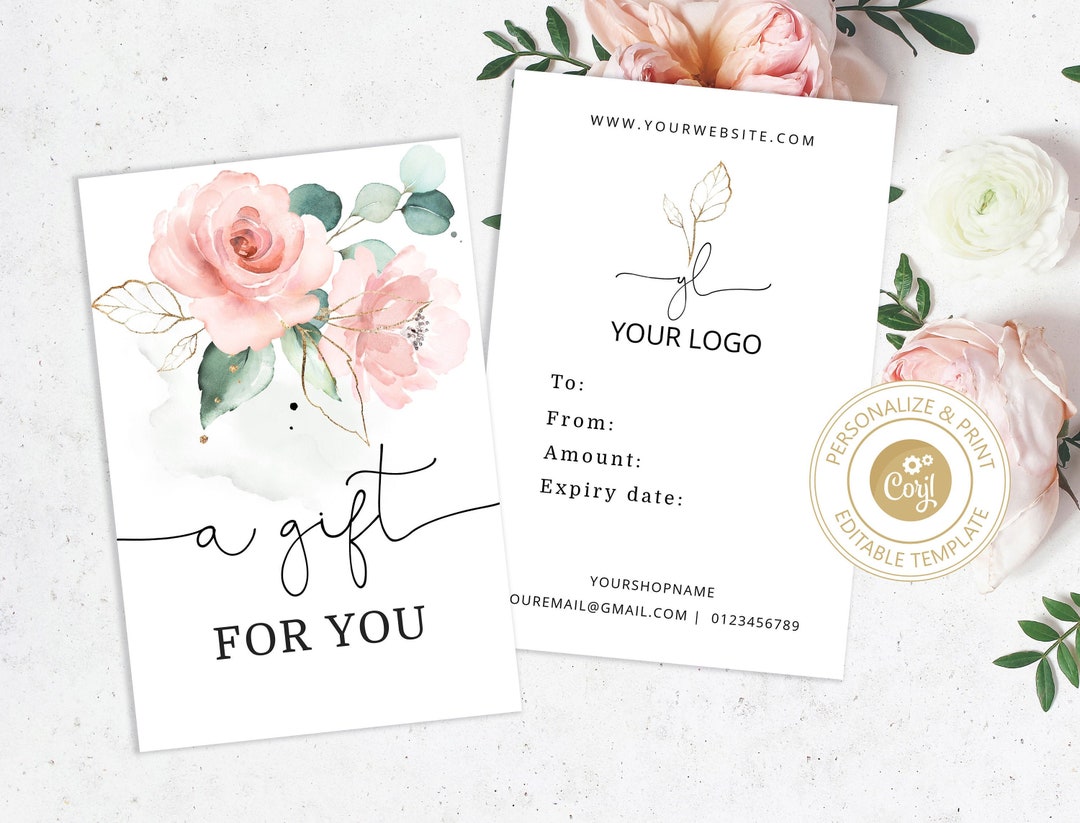 Editable Double Sided Gift Certificate Template. Floral Corjl - Etsy
