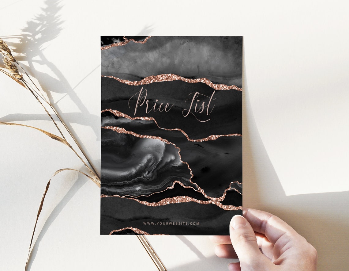 Price List Template. Black Rose Gold Price List Template. DIY | Etsy