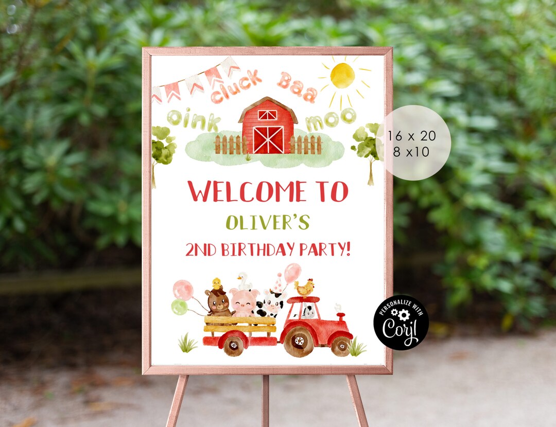 Red Farm Birthday Welcome Sign. Barnyard Birthday Welcome Sign ...