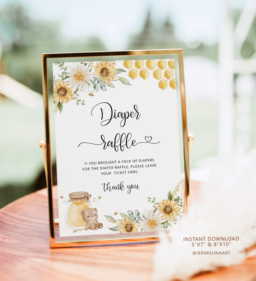 Sunflower Bee Diaper Raffle Sign: Honey Bear Baby Shower (instant ...