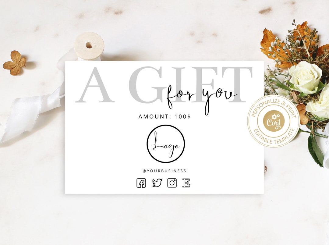Editable Gift Certificate Template. Gift Card Template. Corjl Printable ...