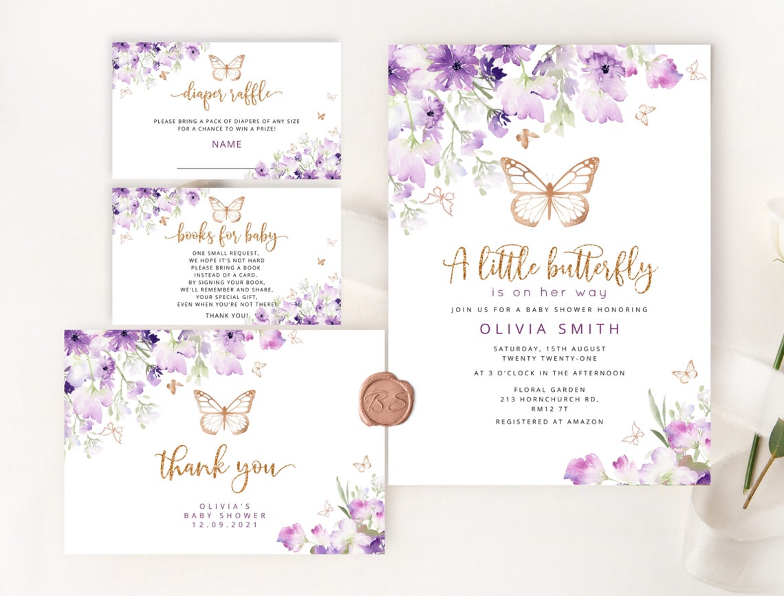 Butterfly Thank You Card Printable Template. Lilac Spring - Etsy