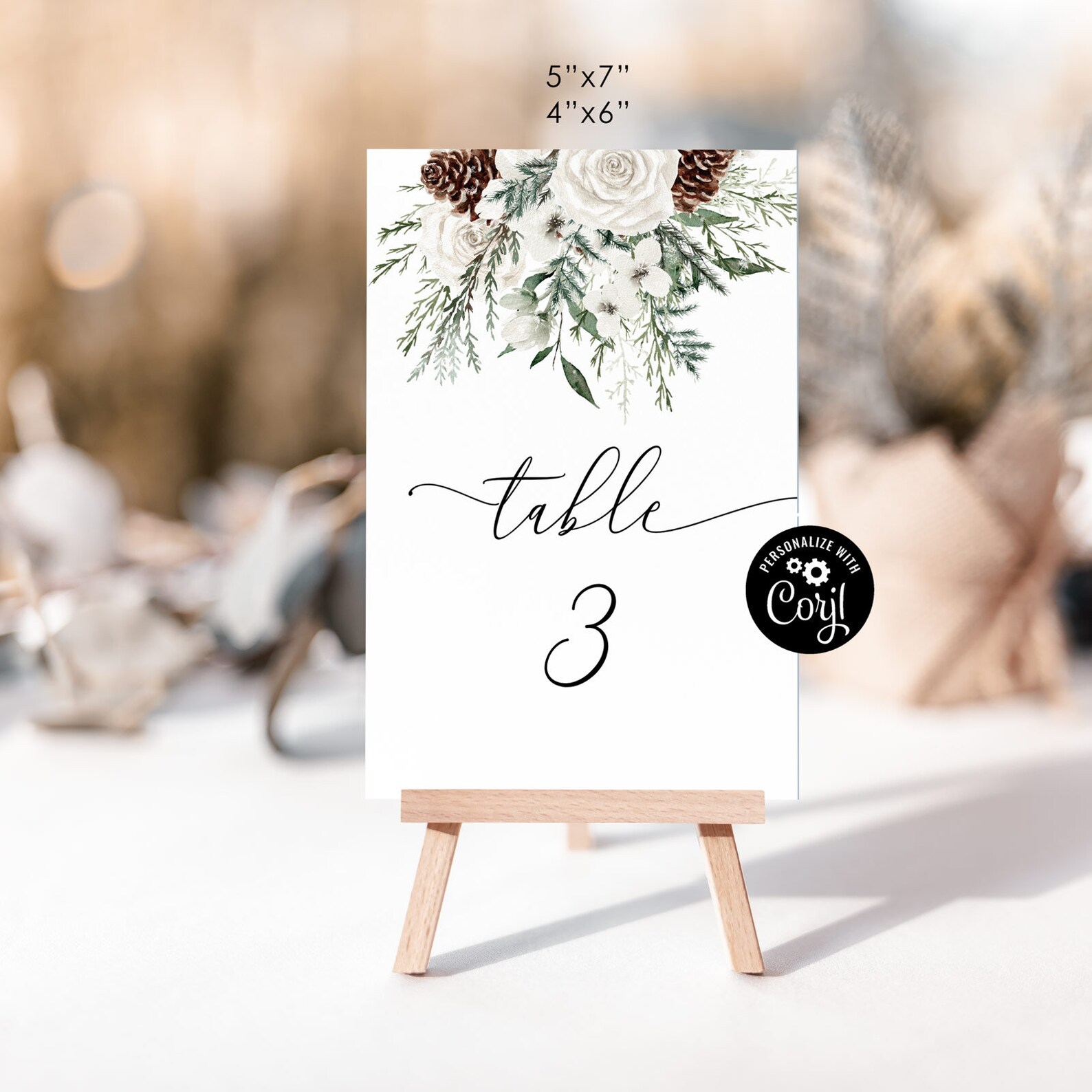 Evergreen Table Number Template. Printable Winter Elegant Table Numbers ...