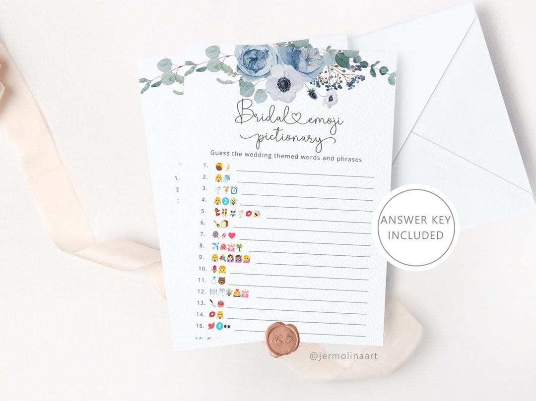 Dusty Blue Bridal Shower Emoji Pictionary. Floral Bridal Emoji Game ...